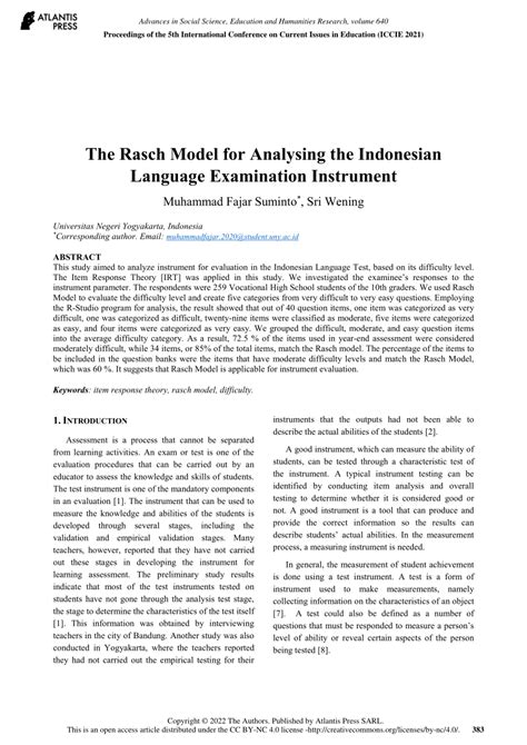 Pdf The Rasch Model For Analysing The Indonesian Language Examination Instrument
