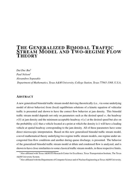 Pdf The Generalized Bimodal Traffic Stream Model And Two Regime Flow