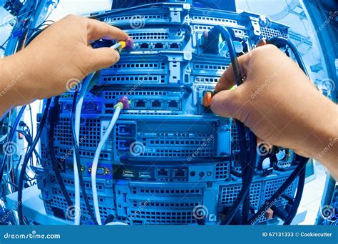 Man Fix Server Network In Data Center Room Stock Image Image Of Computer Wired 67131333