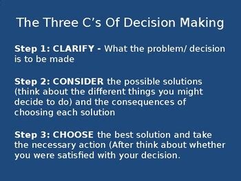 Decision Making Lesson 3 C S Model By HEALTHY HEARTS TPT