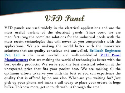 Ppt Vfd Panel Manufacturers Powerpoint Presentation Free Download