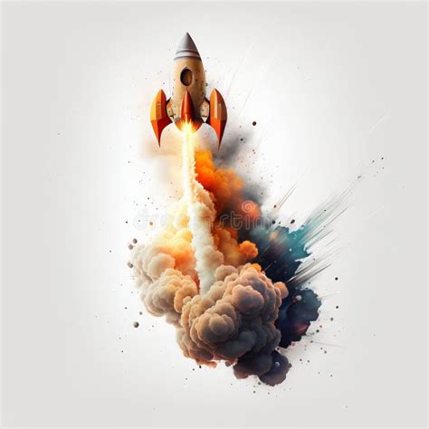 Rocket Launch 3d Isolated On White Background Generative Ai Stock