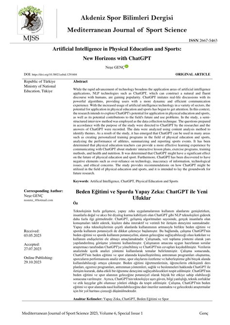 Pdf Artificial Intelligence In Physical Education And Sports New Horizons With Chatgpt