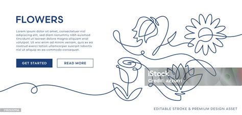 꽃 요소 그림입니다 다양한 꽃과 잎의 연속 라인 아트 꽃 식물에 대한 스톡 벡터 아트 및 기타 이미지 꽃 식물 봄 라인아트 Istock