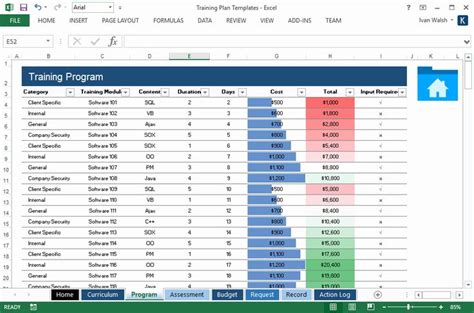 The Training Program Is Displayed In An Excel Spreadsheet With Numbers