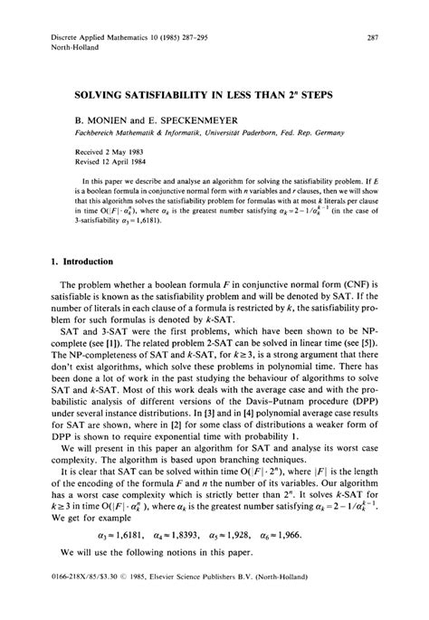 Pdf Solving Satisfiability In Less Than 2n Steps