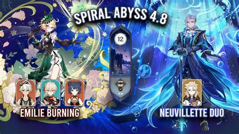 Spiral Abyss 4 8 C1 Emilie Burning C1 Neuvillette Duo Genshin