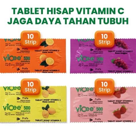 Jual Vicee Vitamin C Tablet Hisap 10 Strip 20 Tablet Suplemen Kesehatan Shopee Indonesia