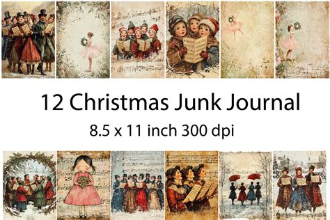 Vintage Christmas Junk Journal Set Graphic By Print Market Designs