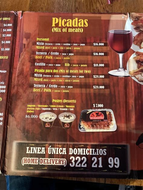Carta Del Restaurante El Llanerito Sabaneta Sabaneta