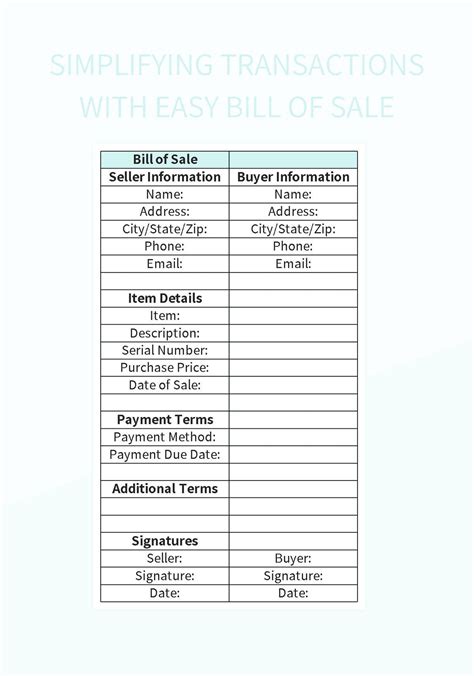 Simplifying Transactions With Easy Bill Of Sale Excel Template And Google Sheets File For Free