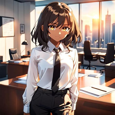 Anime Girl In Formal Dress Like A Secretary With White Shirt And Black
