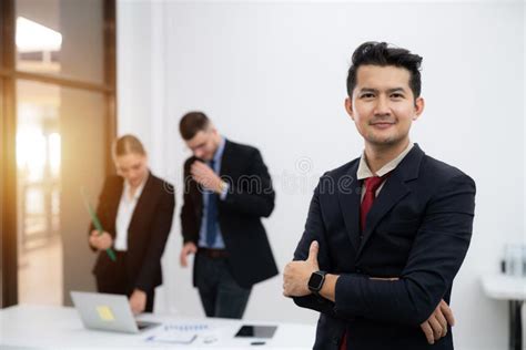 Portrait Of Asian Businessman Happy Multiethnic Business Women Working