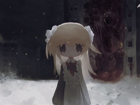 Safebooru 1girl Apron Backlighting Black Dress Black Eyes Blonde Hair