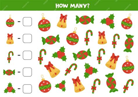 Jeu De Comptage Avec Des éléments De Dessin Animé De Noël Feuille De