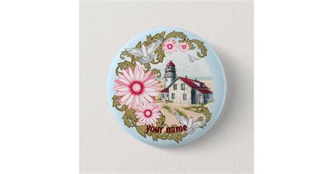 Pink Daisy Lighthouse Pin Button Zazzle
