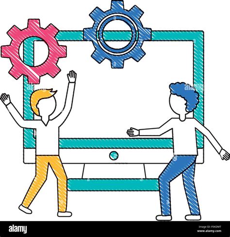 Businessmen And Computer Gears Teamwork Vector Illustration Stock