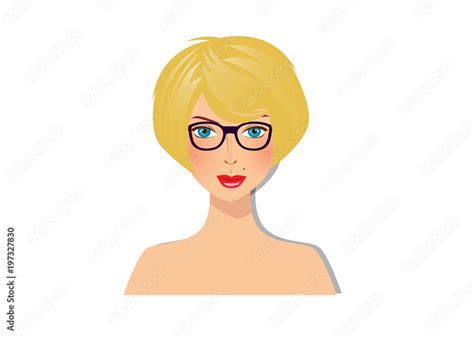 Beautiful Blonde Girl With Blue Eyes And Glasses With Magnificent Bob