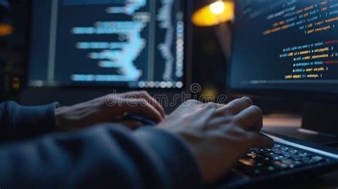 Programmer Immersed In Late Night Coding Session Aig Stock Image