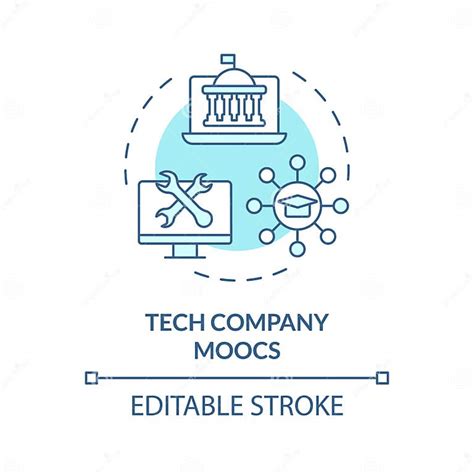 Blue Thin Linear Icon Tech Company Moocs Concept Stock Illustration