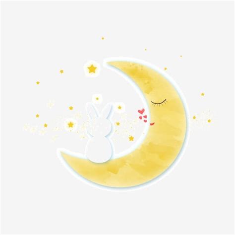 작은 달 일러스트 노란 만화 손으로 그린 패턴 노란 달 작은 별 무료 일러스트 레이션 Png 일러스트 및 Psd 이미지