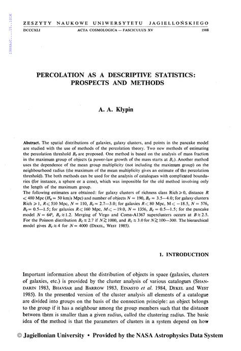 Pdf Percolation As Descriptive Statistics Methods And Prospects