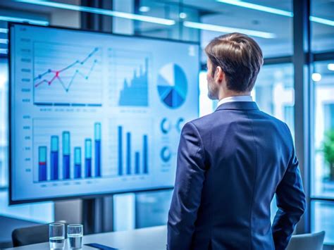 A Man Stands In Front Of A Screen With Charts And Graphs Premium Ai Generated Image