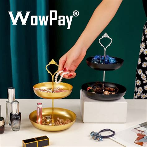 Jual Aesthetic Double Round Gold Emas Perak Silver Tea Set Macaroon Tray Tier Stainless Steel