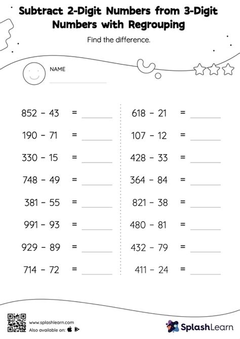 Subtract 2 Digit Numbers From 3 Digit Numbers With Regrouping