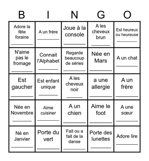 Trouve Quelqu Un Qui Bingo Card