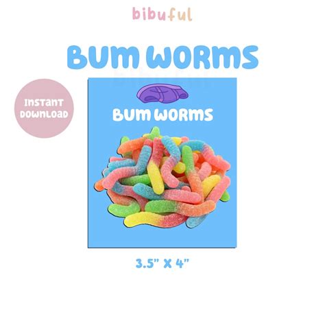 Bluey Bum Worms Party Favors Digital Download Etsy