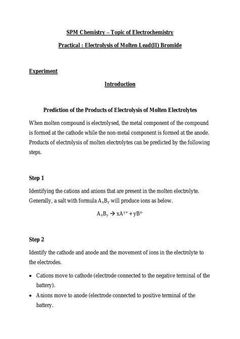 Electrolysis Of Molten Leadii Bromide Chemistry Form 5 Spm