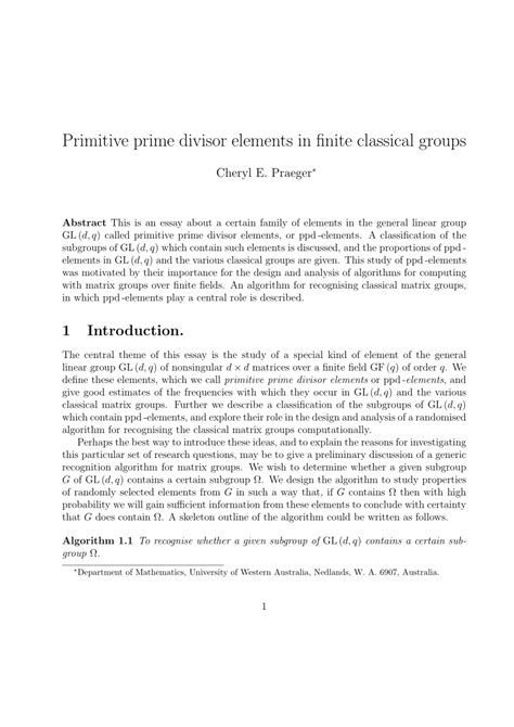 pdf primitive prime divisor elements in finite classical groups