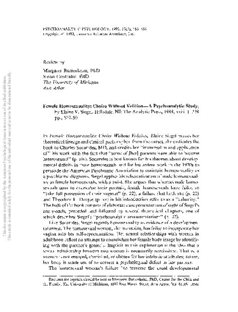 Pdf Review Of Female Homosexuality Choice Without Volition A