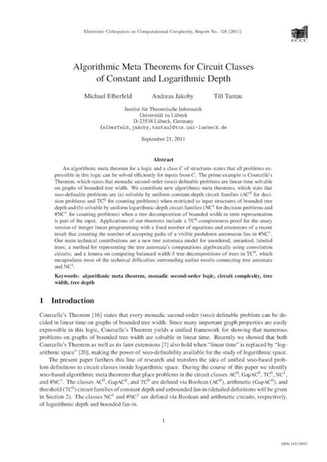 Pdf Algorithmic Meta Theorems For Circuit Classes Of Constant And