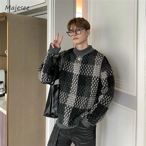 Su Ter Xadrez Estilo Coreano Masculino Cor De Contraste Temperamento