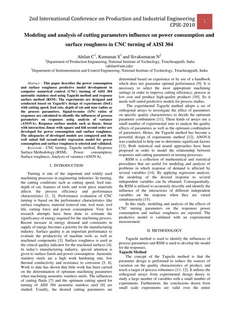 Pdf Modeling And Analysis Of Cutting Parameters Influence On Power