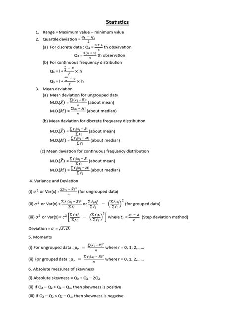 Statistics Formulas Pdf Skewness Variance