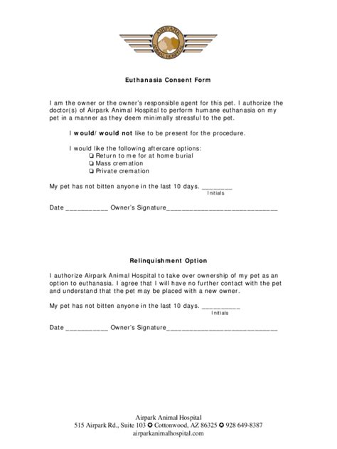 Fillable Online AAH Euthanasia Consent Form.doc Fax Email Print - pdfFiller