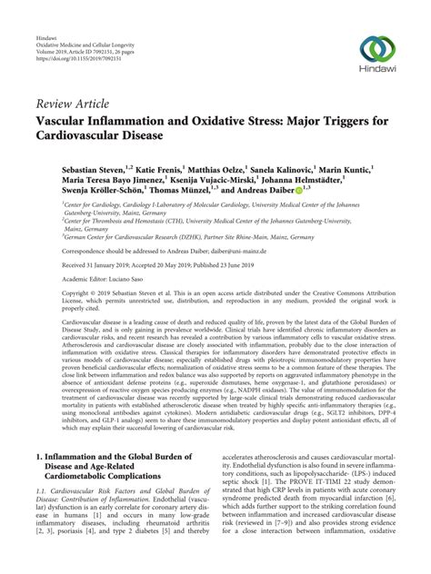 Pdf Vascular Inflammation And Oxidative Stress Major Triggers For