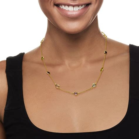 7 85 Ct T W Multi Gemstone Station Necklace In 18kt Gold Over