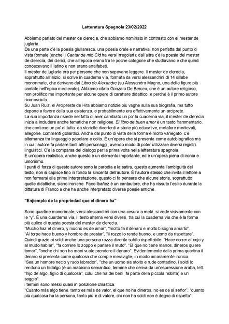 Appunti Di Letteratura Spagnola Schemi E Mappe Concettuali Di