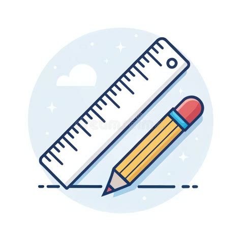 Pencil And Ruler Blue Circle Design Vector Illustration Stationery Concept Measurement