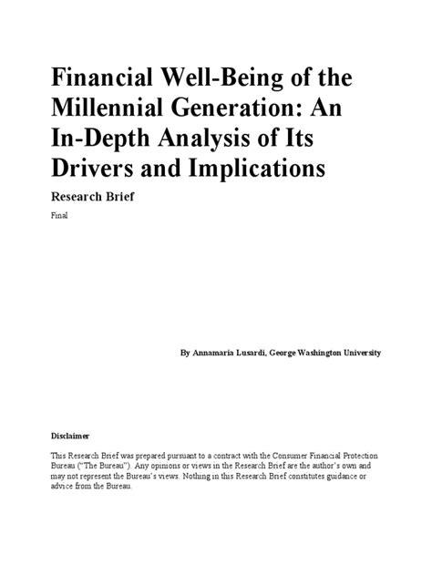 Cfpb Financial Well Being Davis Brief Pdf Millennials Sampling
