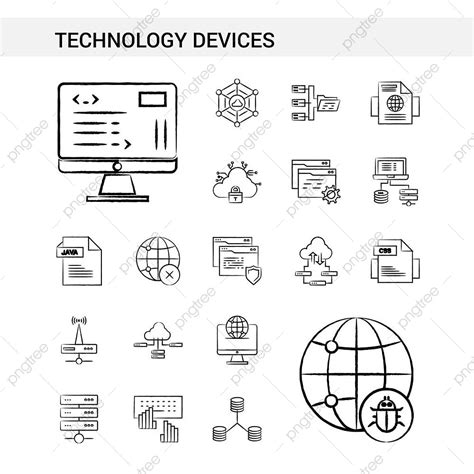 Technology Device Hand Drawn Icon Set Style Protected Business Phone