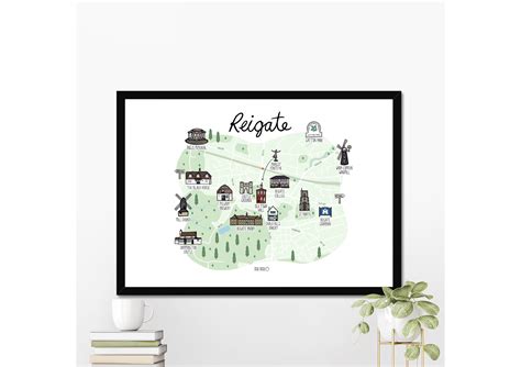 Map Of Reigate Landscape Reigate Map Print Hand Drawn Etsy