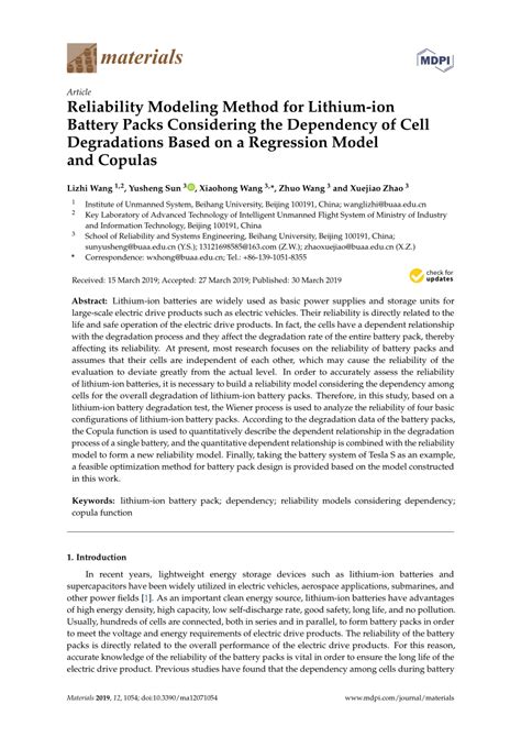Pdf Reliability Modeling Method For Lithium Ion Battery Packs