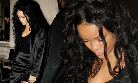 Rihanna Is Sexy In A Silky Black Miniskirt And Matching Tuxedo Jacket
