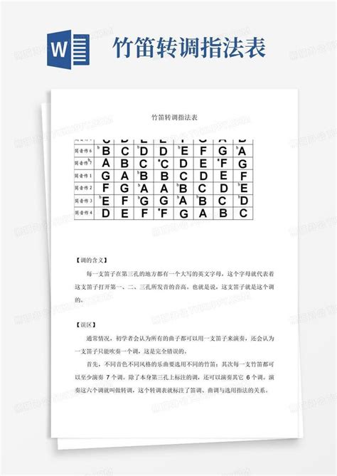 竹笛转调指法表word模板下载 编号lowrggkm 熊猫办公