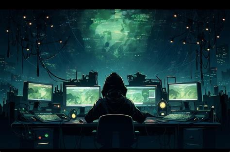 Premium Photo Hacker Sitting At The Computer Cyber Security And Antispyware Concept Ai Generated